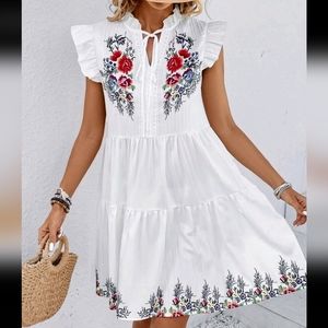 AA Collection | Dresses | Boho Floral Print Ruffle Tiered Dress White ...